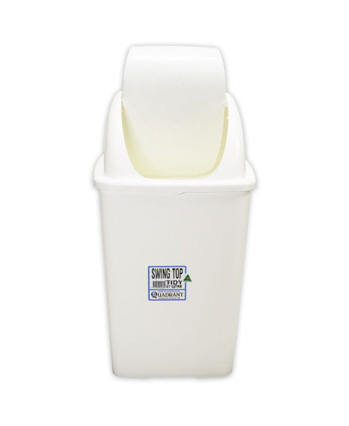 GARBAGE BIN, TIDY BIN WHITE SWING TOP 27 LITRE - Cura