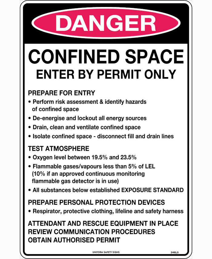 450x300mm - Metal - Danger Confined Space Enter by Permit Only Prepare ...