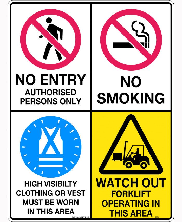 600x400mm - Poly - Multi Sign - No Entry / No Smoking / Hi Visibility ...