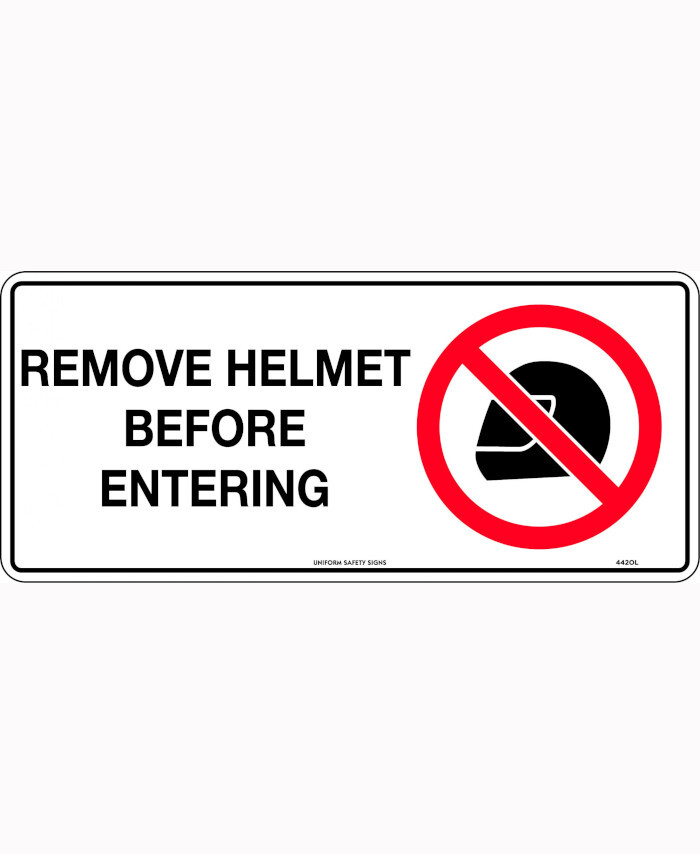 450x200mm - Metal - Remove Helmet Before Entering - Uniform Safety Signs