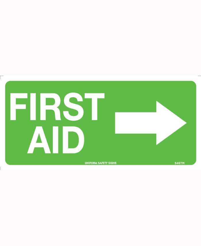 300x140mm - Self Adhesive - First Aid with Right Arrow - Uniform Safety ...