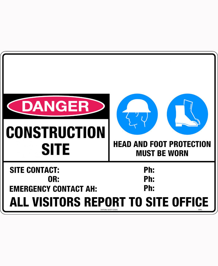 600x400mm - Metal - Danger Construction Site Head and Foot Protection ...