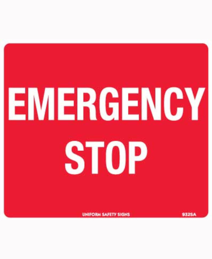 90x55mm - Self Adhesive - Sheet of 10 - Emergency Stop - Uniform Safety ...