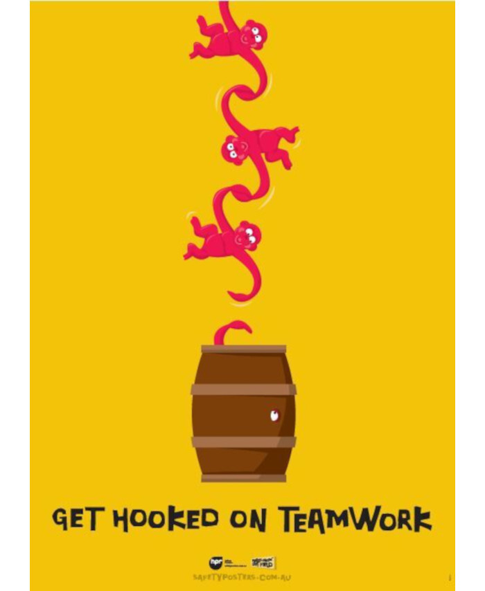594x420mm - Laminated Safety Poster - Get Hooked on Teamwork - Uniform ...