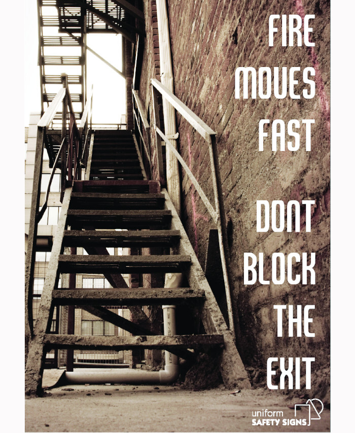 A3 Laminated Safety Poster - Fire Moves Fast, Don't Block the Exit ...