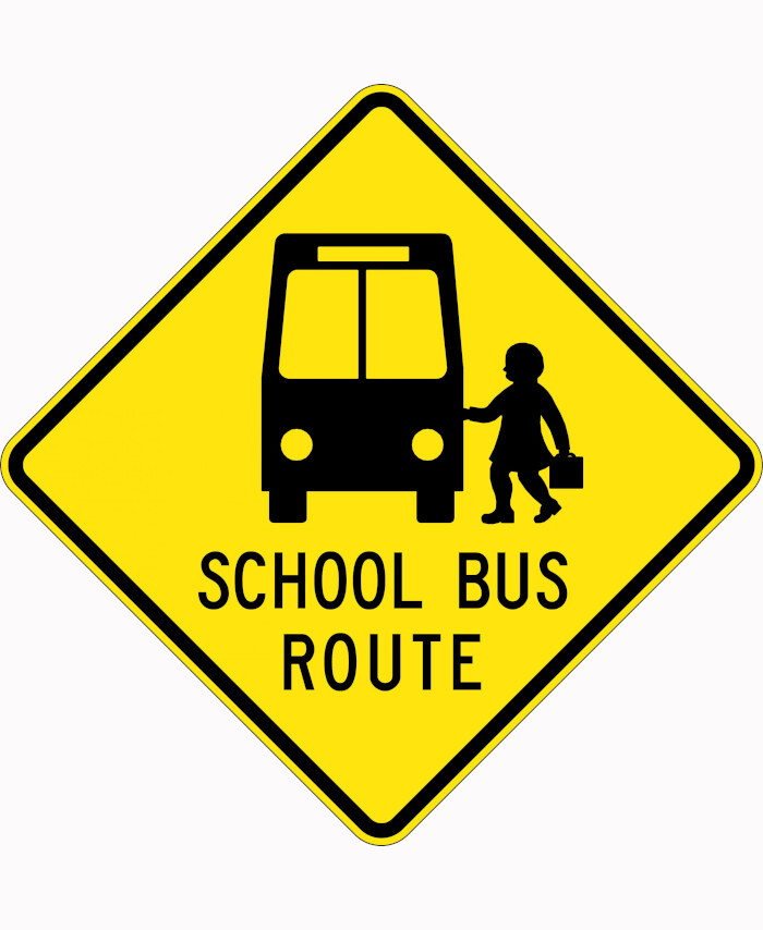 600x600mm - Aluminium - Class 1 Reflective - School Bus Route + Picto ...